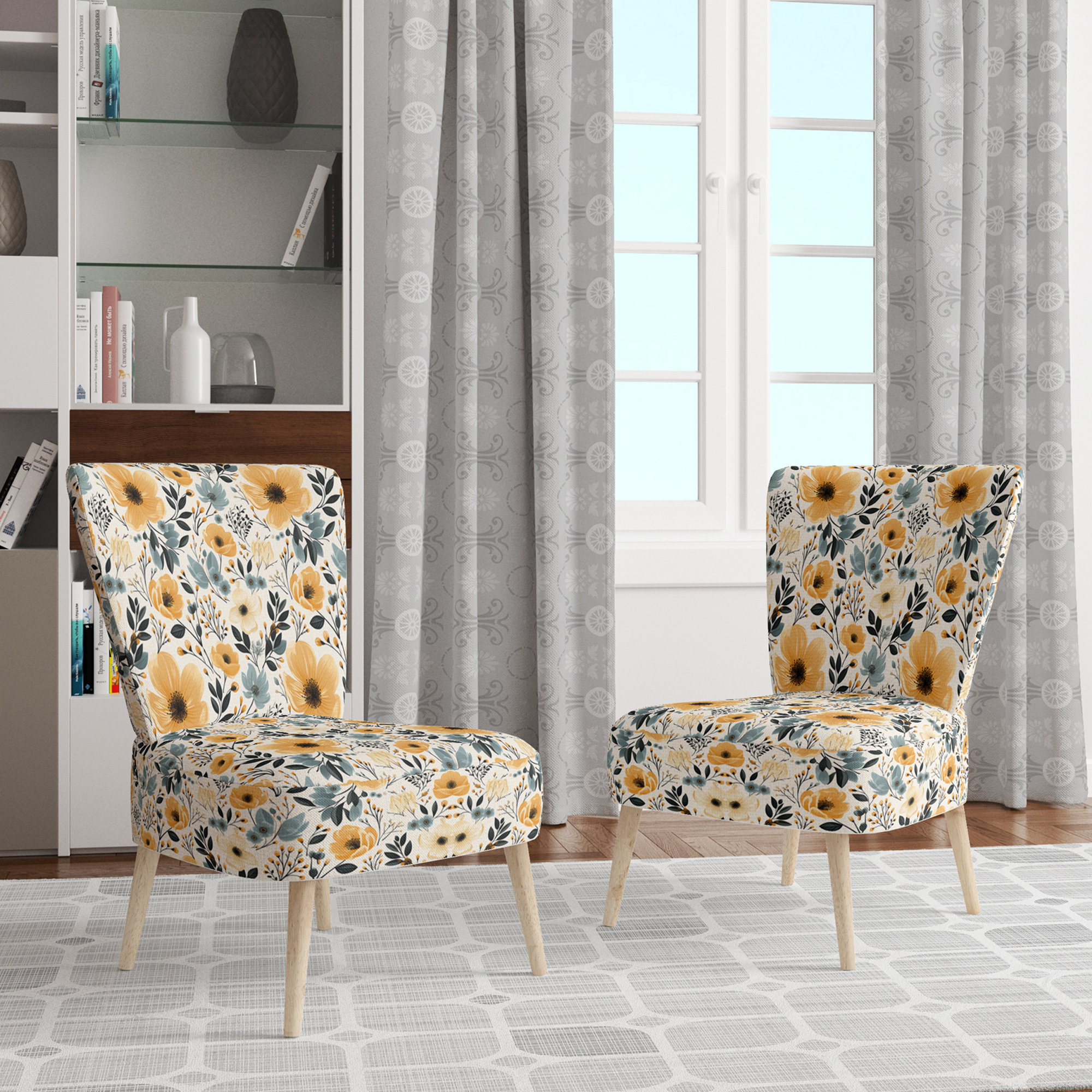 Red Barrel Studio Watercolor Whimsy Yellow Floral Pattern Upholstered Cottage Accent Side Chair Wayfair